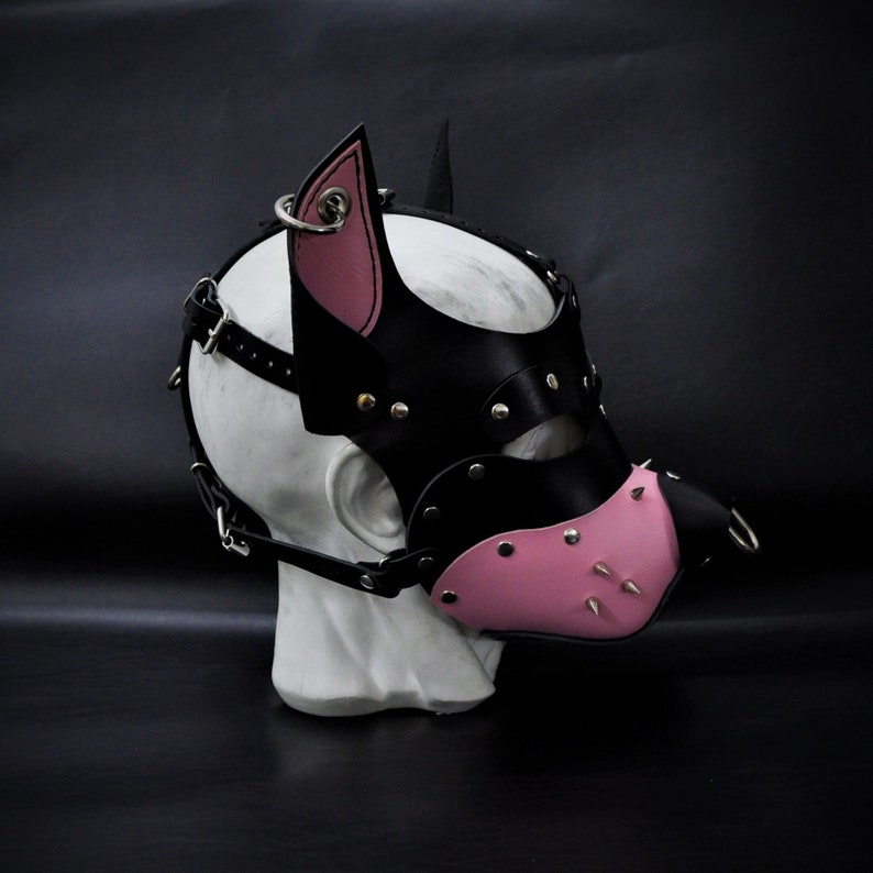 Leather Dog Mask With Spikes and Rings - Leather Puppy Mask - Puppy ...