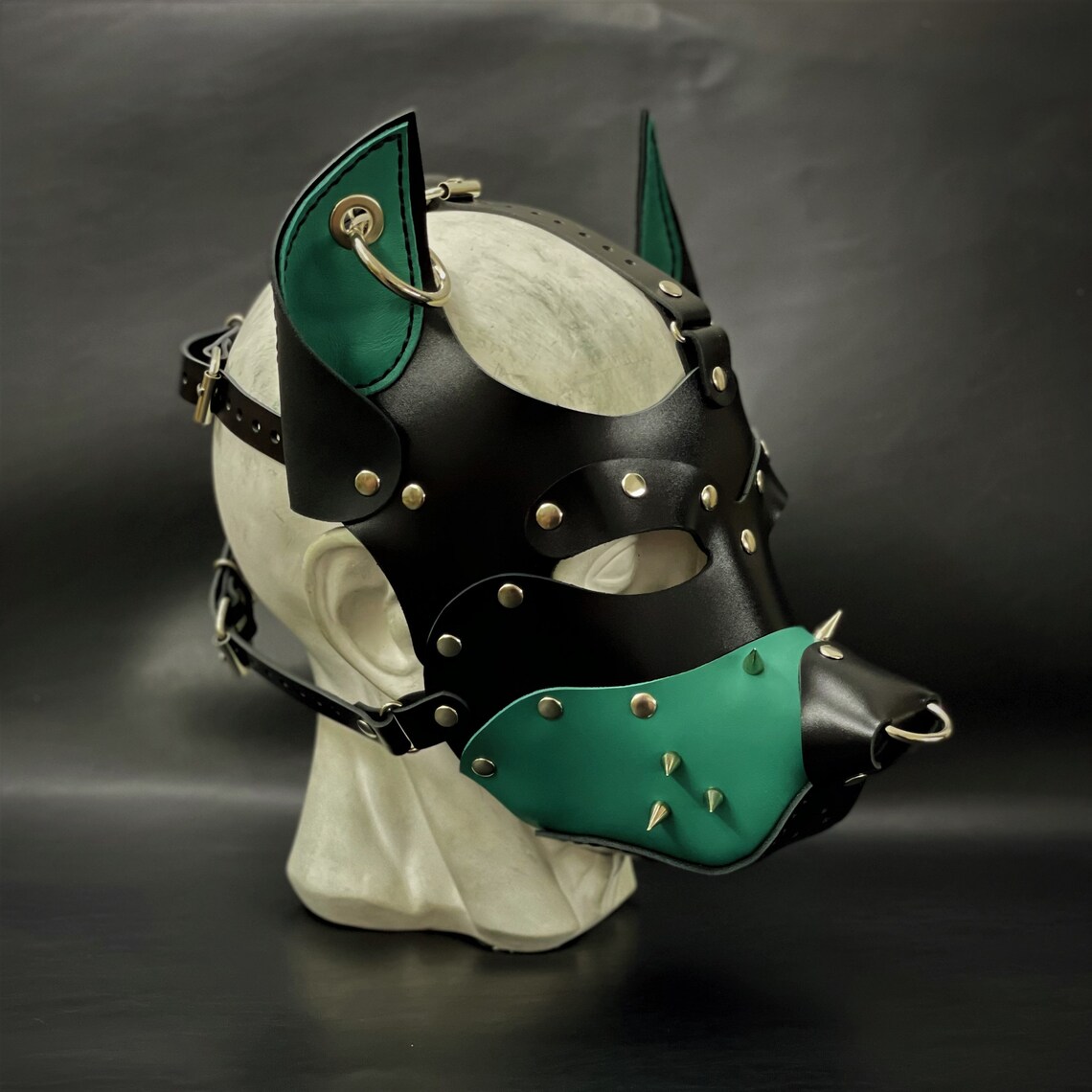 Leather Dog Mask With Spikes and Rings - Leather Puppy Mask - Puppy ...