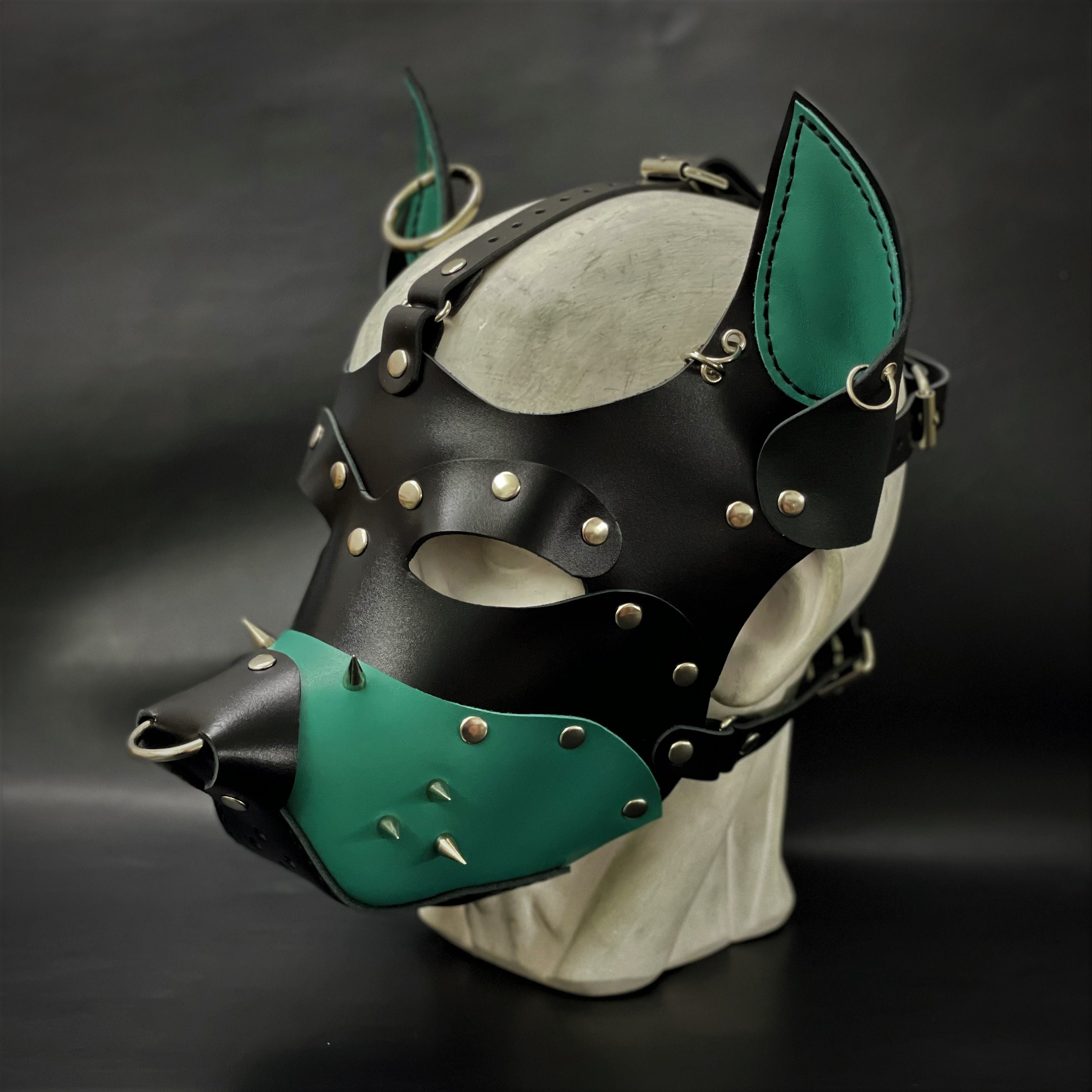 Leather Dog Mask With Spikes and Rings Leather Puppy Mask - Etsy