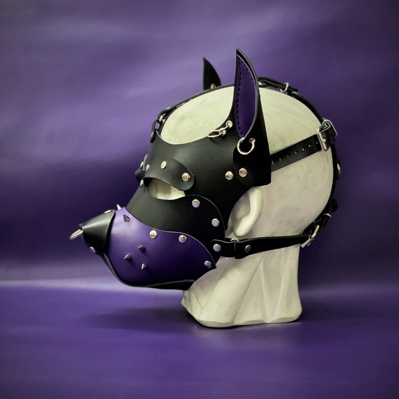 Leather Dog Mask With Spikes and Rings - Leather Puppy Mask - Puppy ...