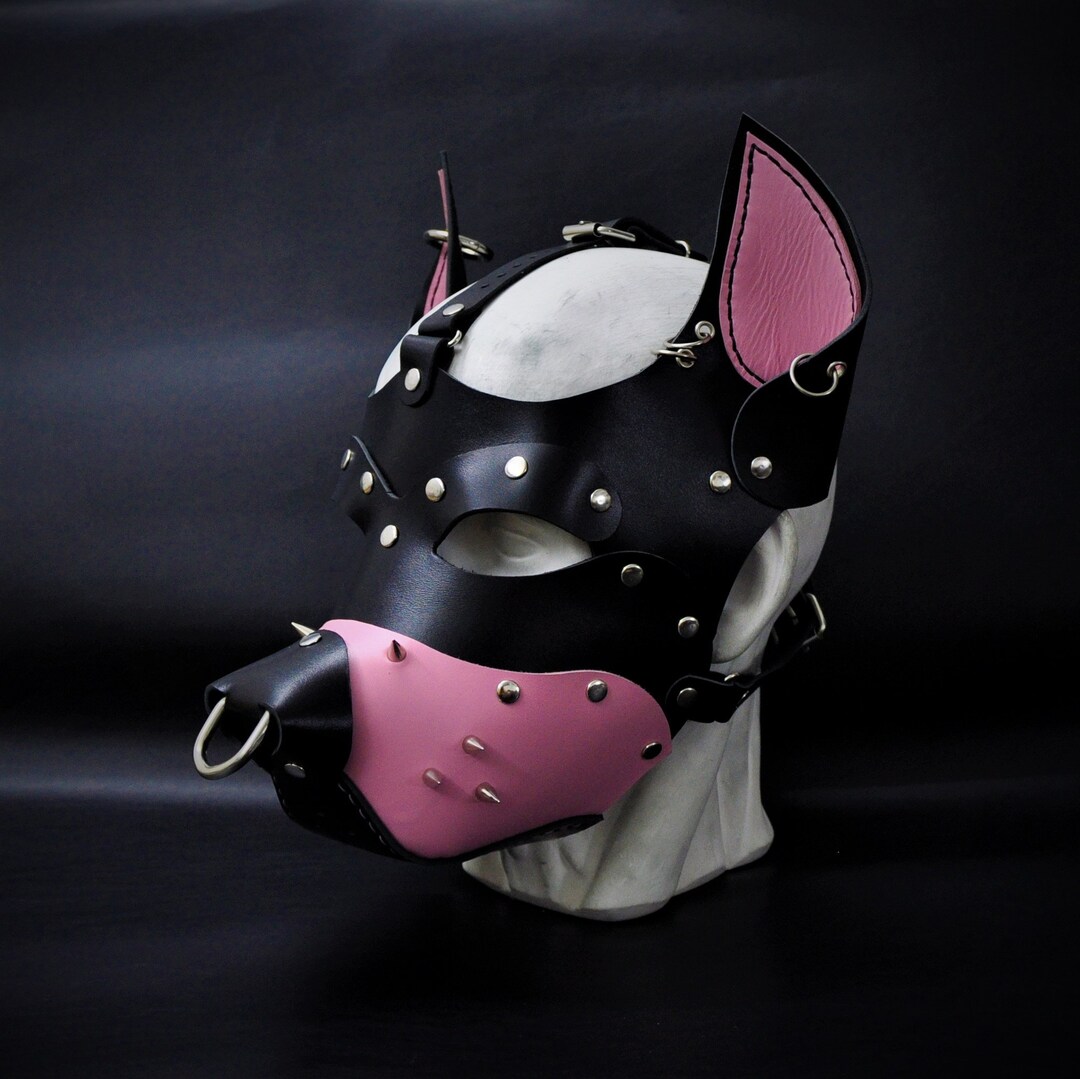 Leather Dog Mask With Spikes and Rings - Leather Puppy Mask - Puppy ...