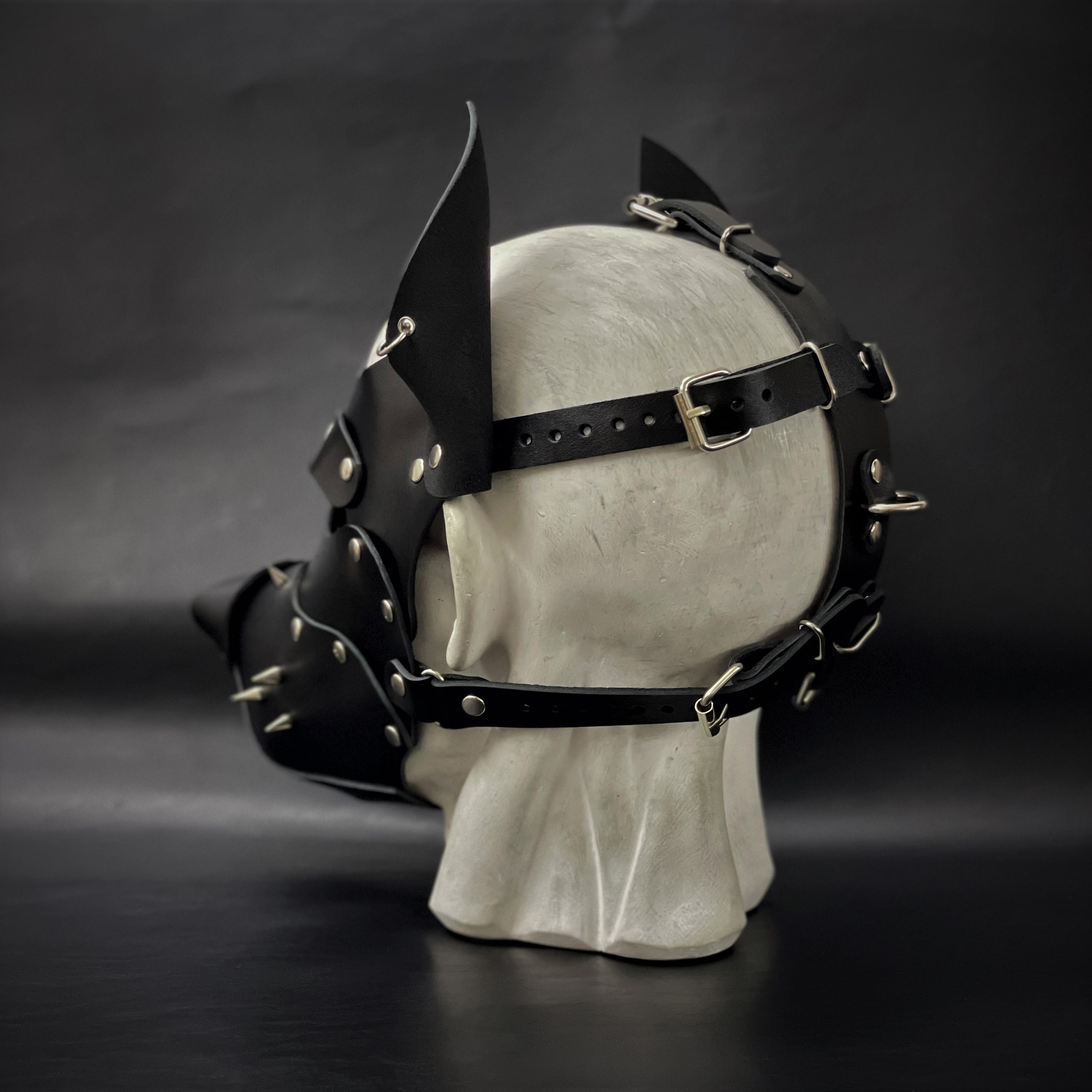 Leather Dog Mask With Spikes and Rings - Leather Puppy Mask - Puppy ...