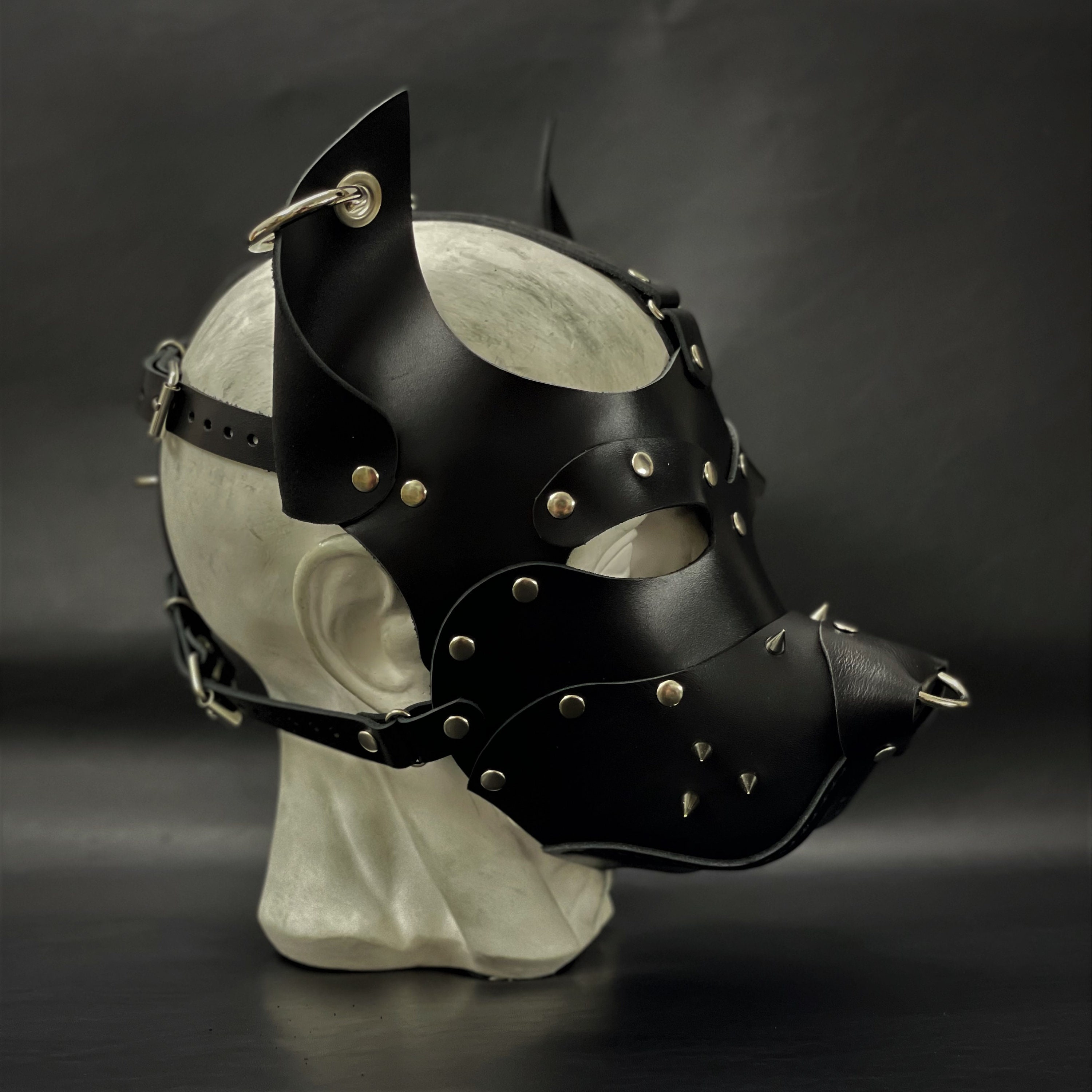 Leather Dog Mask With Spikes and Rings Leather Puppy Mask - Etsy