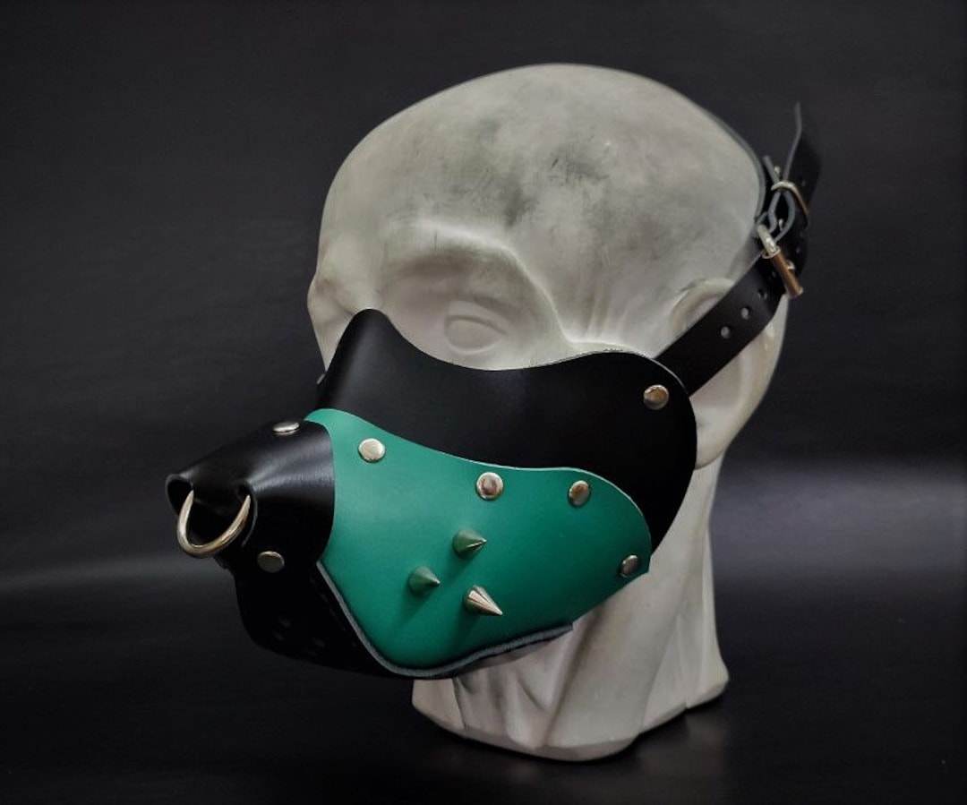 Leather Dog Mask With Spikes Blue Muzzle - Leather Puppy Mask - Puppy ...