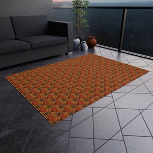 Retro Tiki Mid Century Modern Orange Montage Rug, Indoor / Outdoor ...