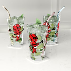 Retro Tattoo Art Little Red Devil Pint Glass 16oz Vintage - Etsy