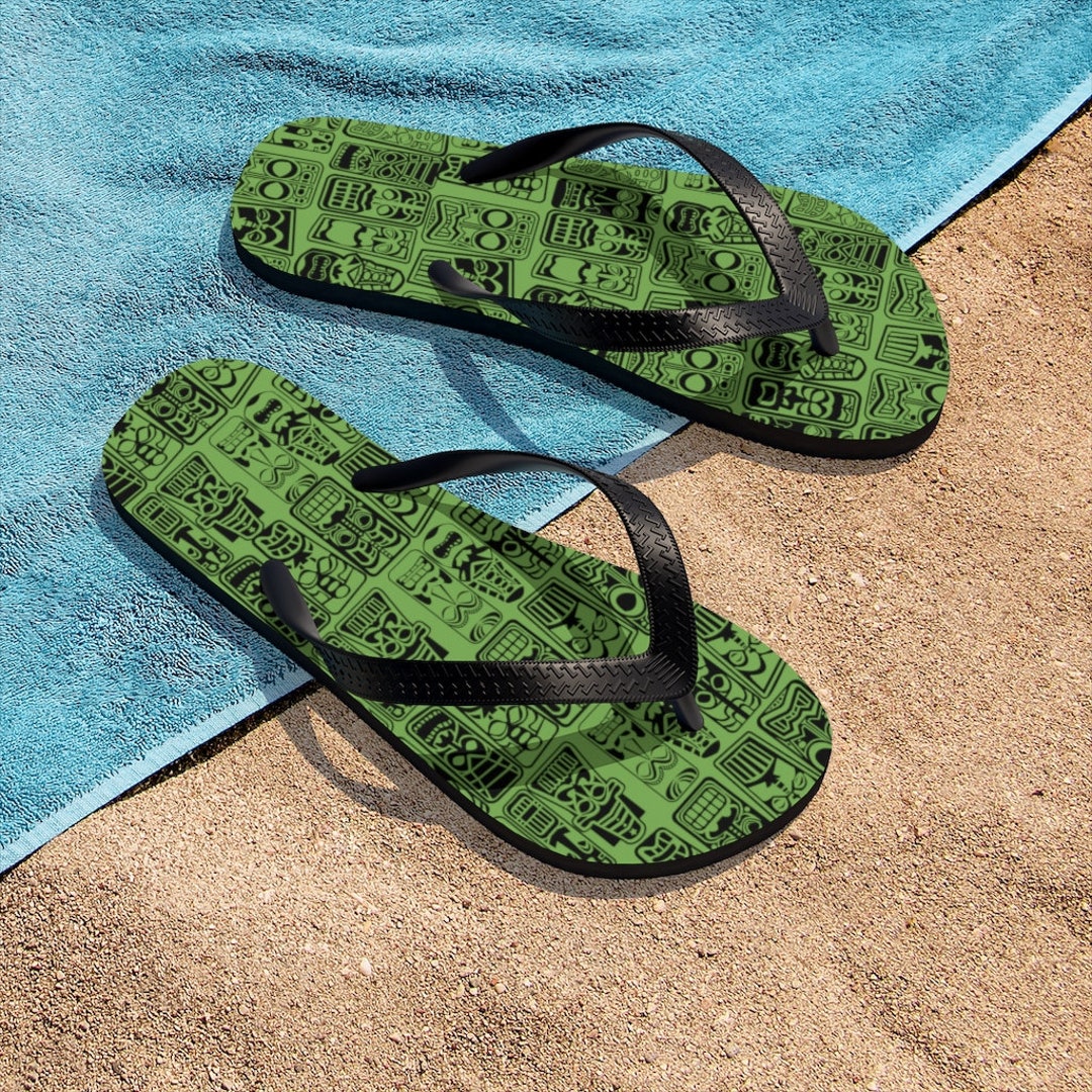 Retro Flip-flops Tiki Sea Monster Green Unisex Tropical - Etsy