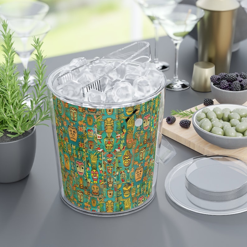 Retro Tiki Gods Mid Century Modern Tropical Ice Bucket With Tongs - Etsy