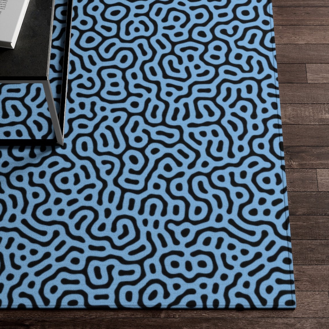 Retro 80s Memphis Design Style Black and Blue Dornier Rug / - Etsy