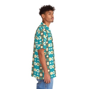 Retro 60s Pattern in Blue, Green and Brown on a Men's Hawaiian Shirt ...