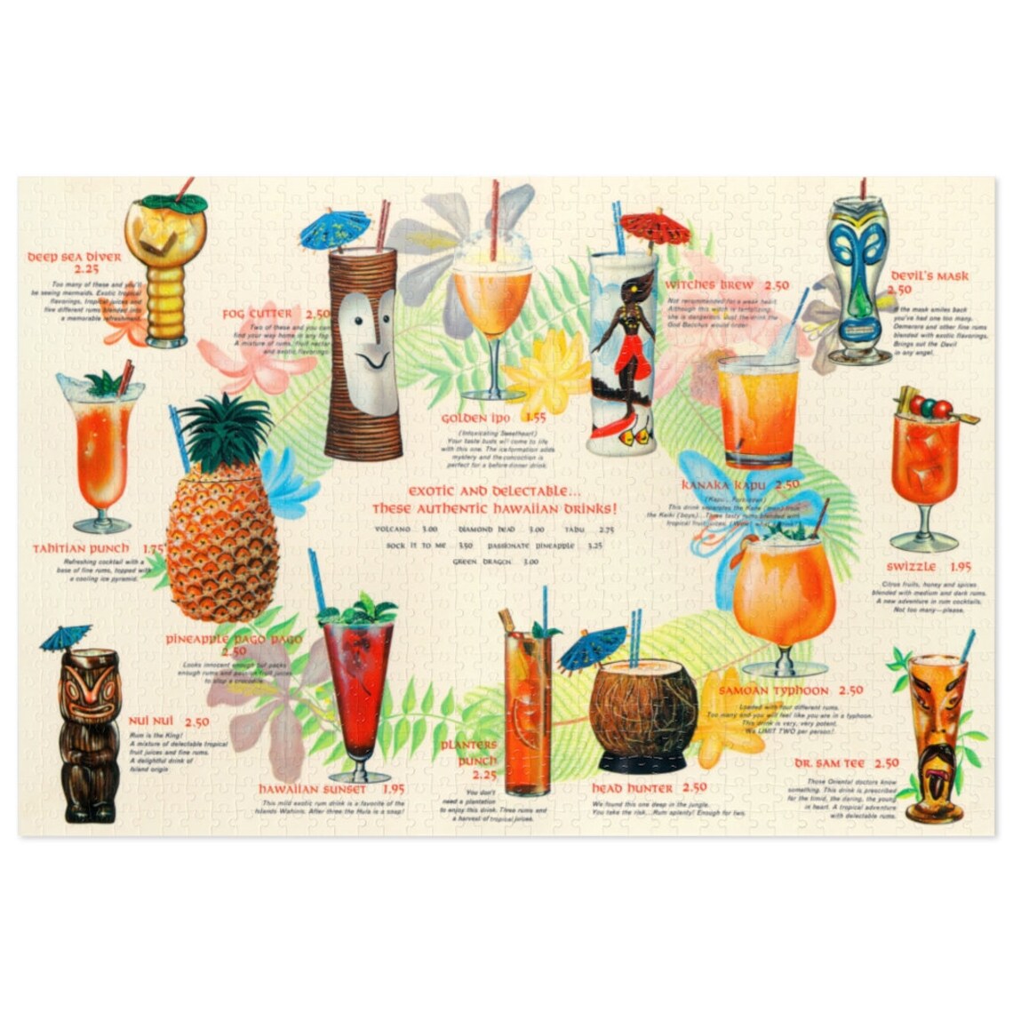 Retro Tropical Tiki Bar Drink Menu Jigsaw Puzzle 1000-piece | Etsy