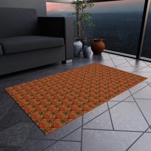 Retro Tiki Mid Century Modern Orange Montage Rug, Indoor / Outdoor ...