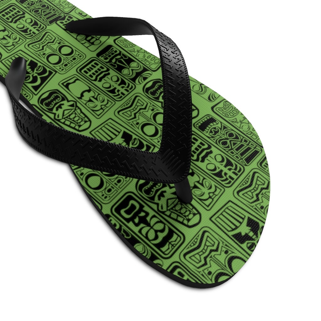 Retro Flip-flops Tiki Sea Monster Green Unisex Tropical - Etsy