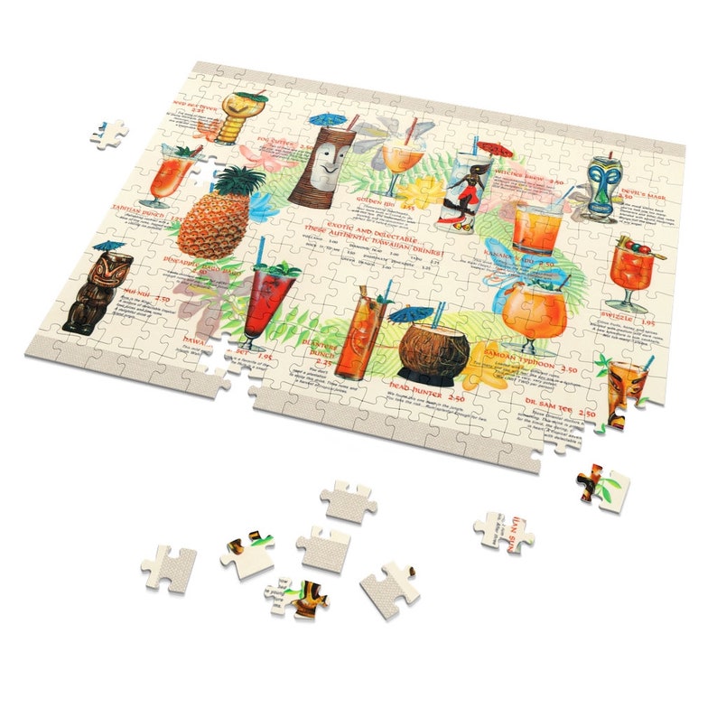 Retro Tiki Bar Drink Menu Jigsaw Puzzle (1000-piece) - Mid Century ...