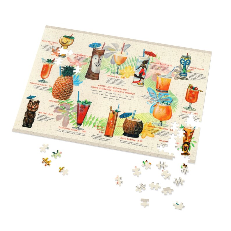 Retro Tiki Bar Drink Menu Jigsaw Puzzle (1000-piece) - Mid Century ...