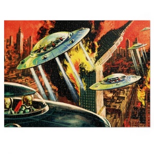 Retro 1950's Sci Fi Alien Invasion Jigsaw Puzzle (252, 500, or 1000 ...