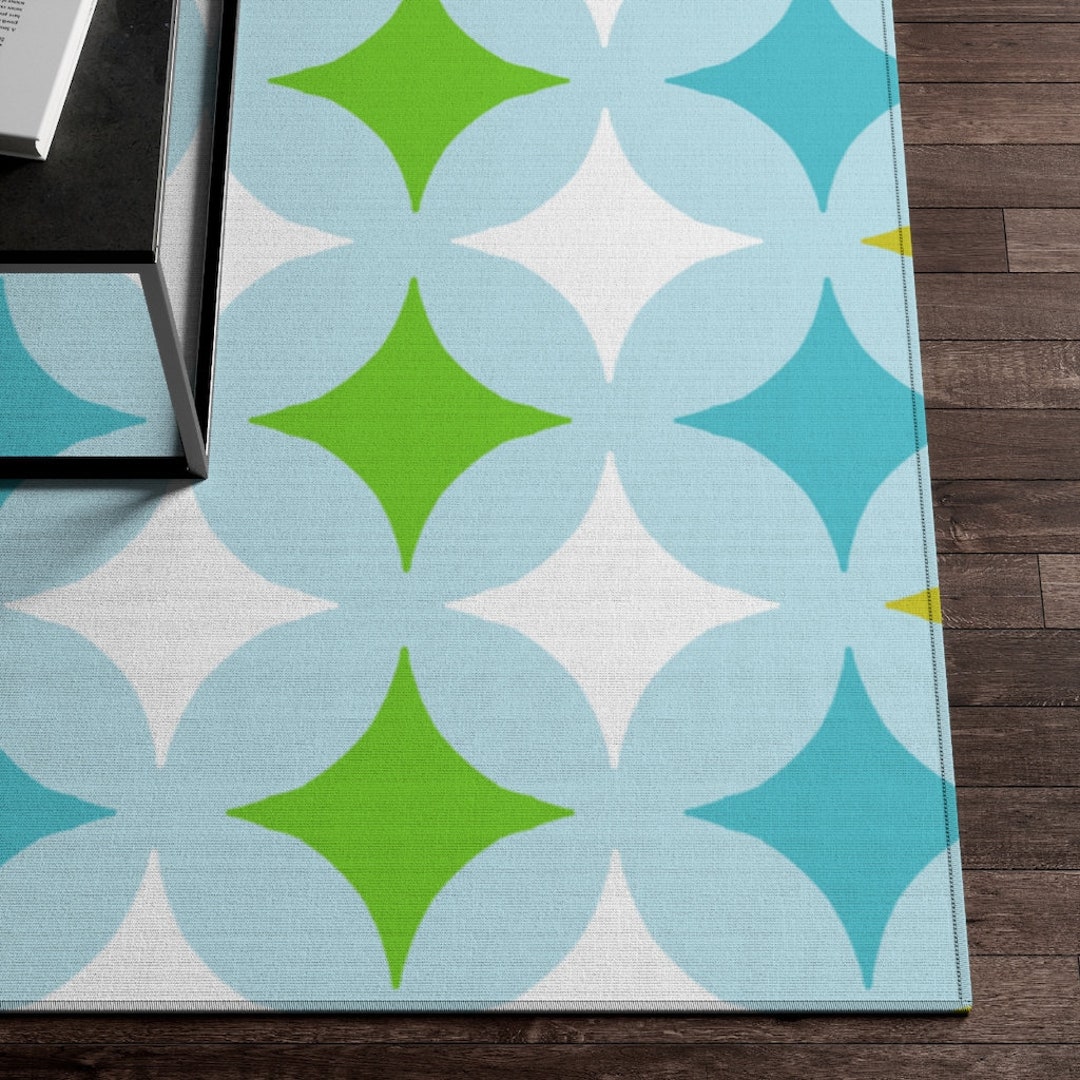 Mid Century Modern Blue Gold Green Dingbats Dornier Rug / Add - Etsy