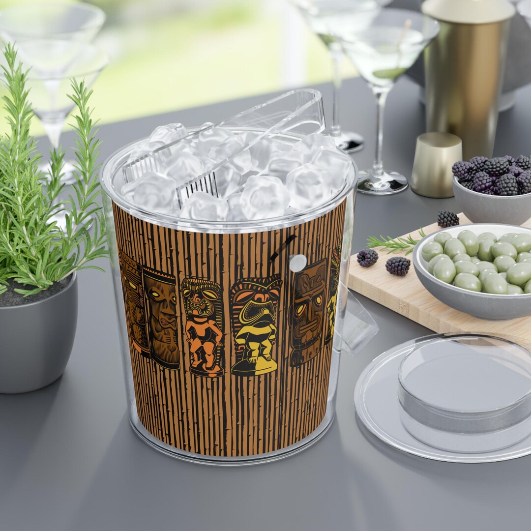 Bamboo Tiki God Pattern Ice Bucket, Retro MCM Barware, Vintage Ice ...