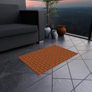 Retro Tiki Mid Century Modern Orange Montage Rug, Indoor / Outdoor ...