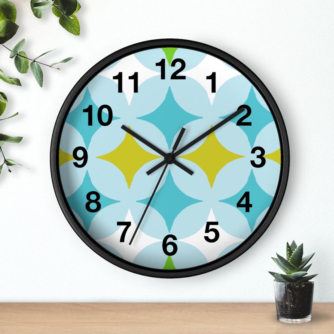 Retro Mid Century Modern Wall Clock 1950's Modernism Dingbat Style Blue ...