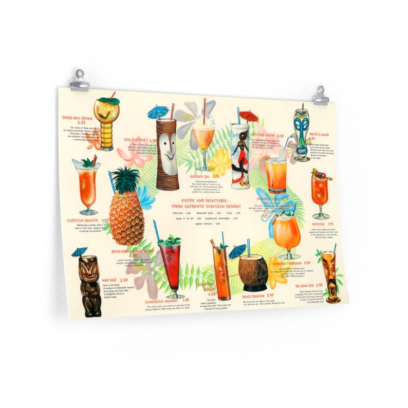 Retro Tiki Bar Drink Menu Premium Matte Poster / Tropical Mid - Etsy