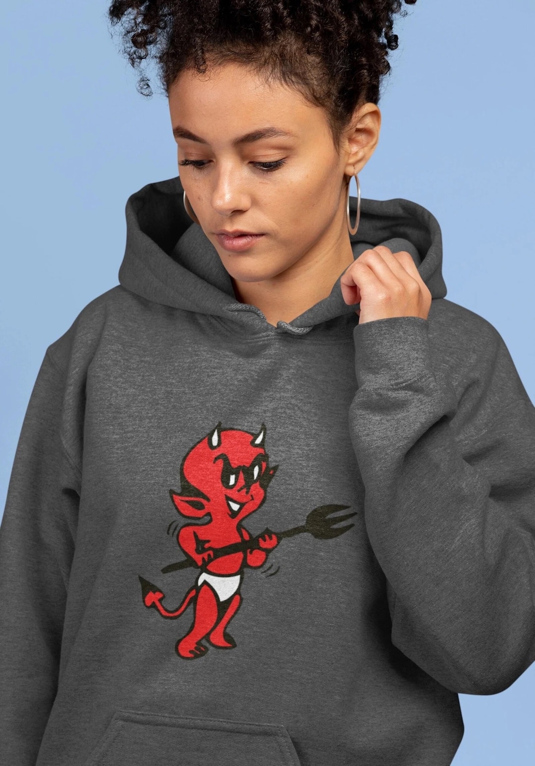 Retro Little Devil Tattoo Style Cartoon Style Unisex Hoodie Heavy Blend ...