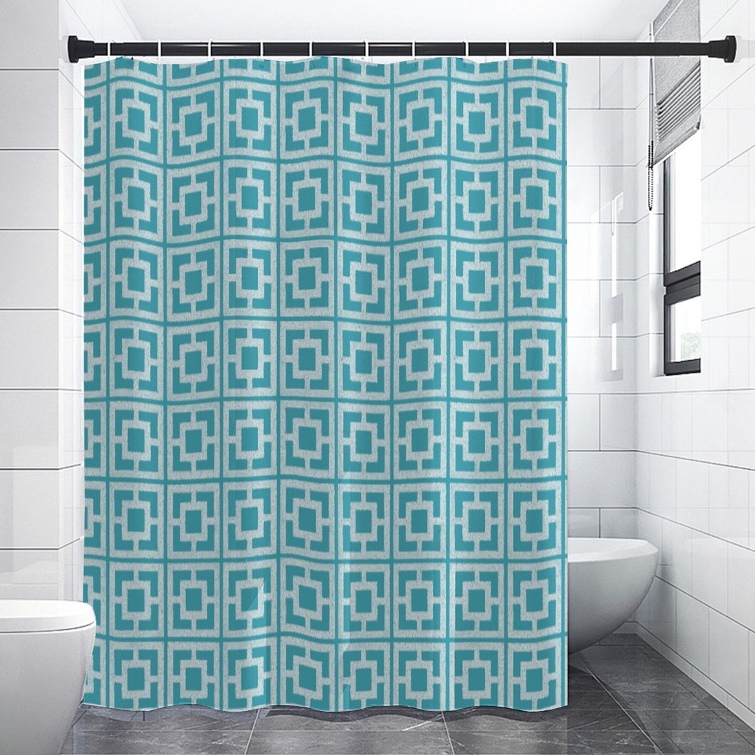 Retro Blue Breeze Block Shower Curtain Mid Century Modern 60's Splendor ...