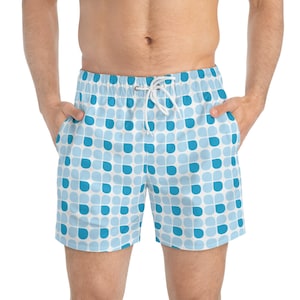 MCM Design Blue on Blue Mens Swim Trunks. Mid Century Modern Pool Fun ...