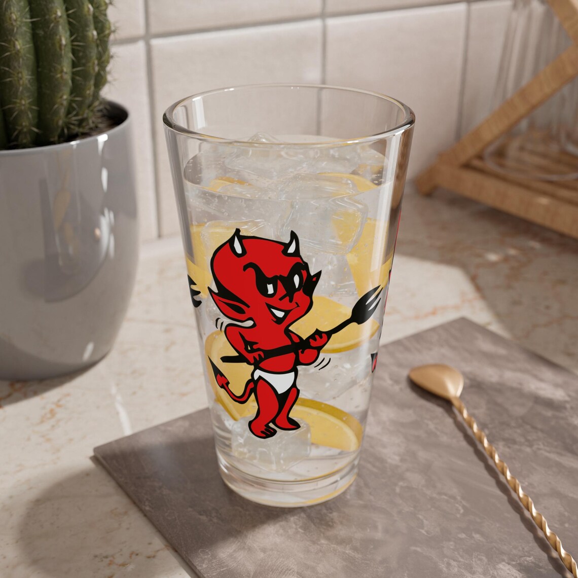 Retro Tattoo Art Little Red Devil Pint Glass: Vintage Cartoon Style - Etsy