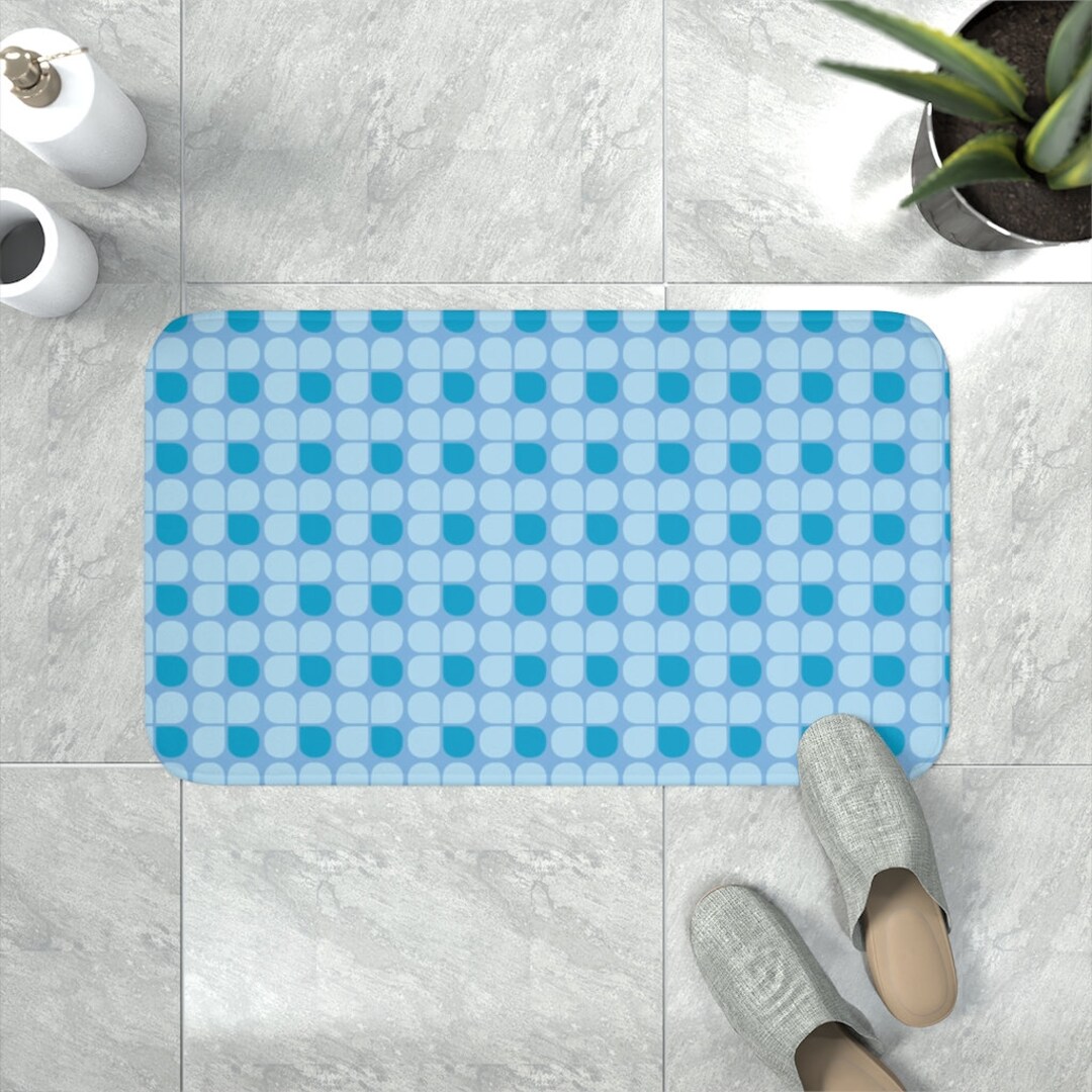 Retro Mid Century Modern Blue Blue Memory Foam Bath Mat/ for - Etsy