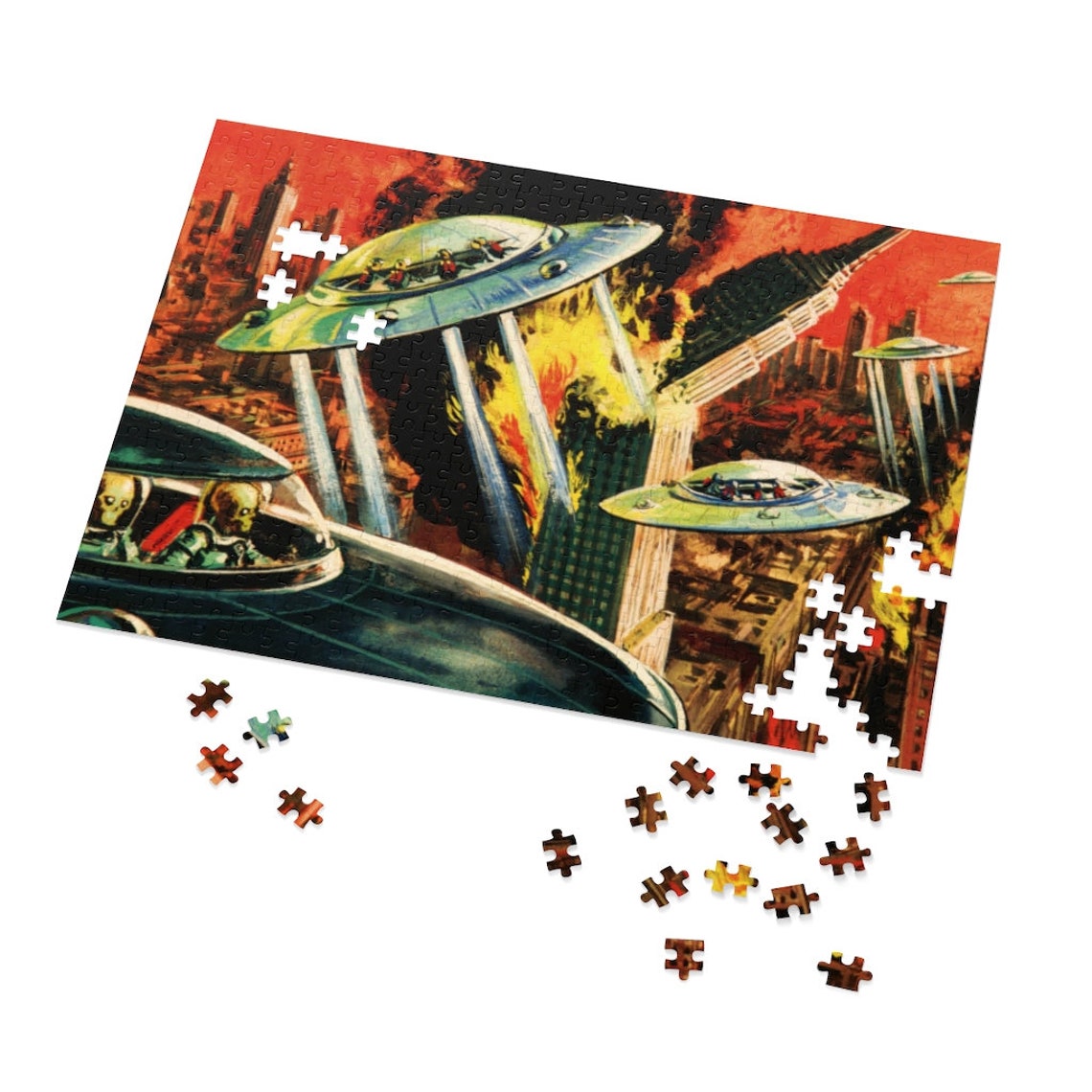 Retro 1950's Sci Fi Alien Invasion Jigsaw Puzzle 252 - Etsy
