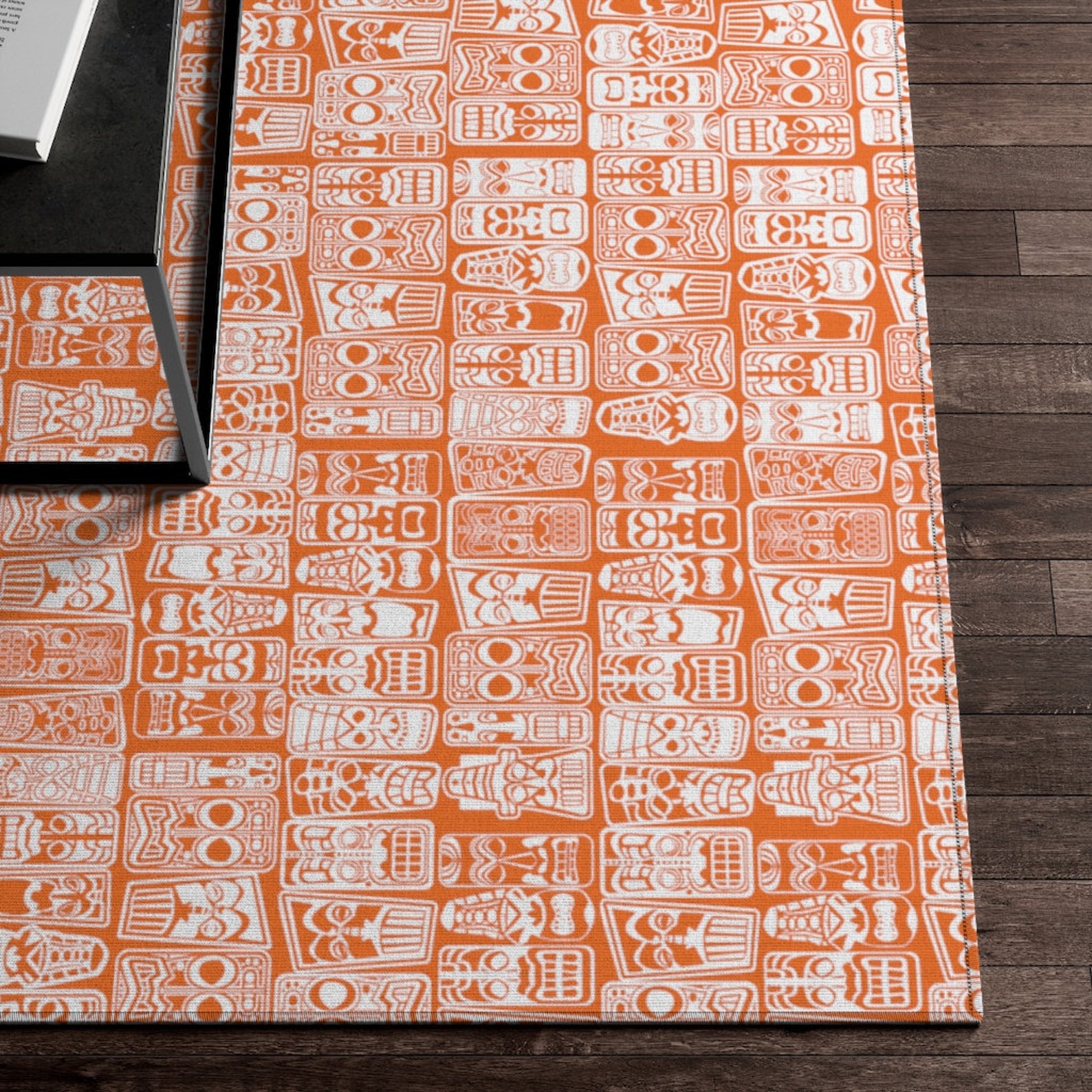 Retro Tiki Mid Century Modern Fire Orange on White Dornier Rug - Etsy