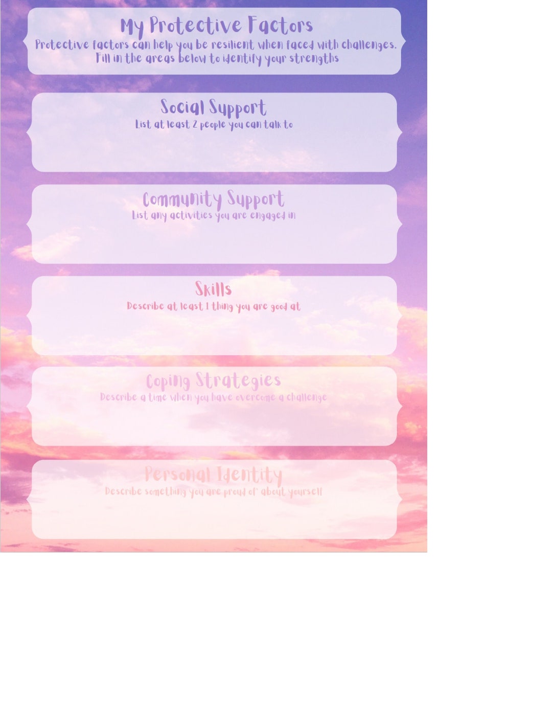 Protective Factors Self Help Worksheet - Etsy