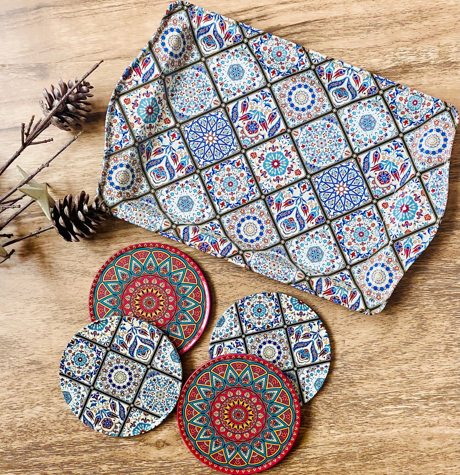 Coaster Set With Tray With Gift Box/ Turkish Mediterranean - Etsy