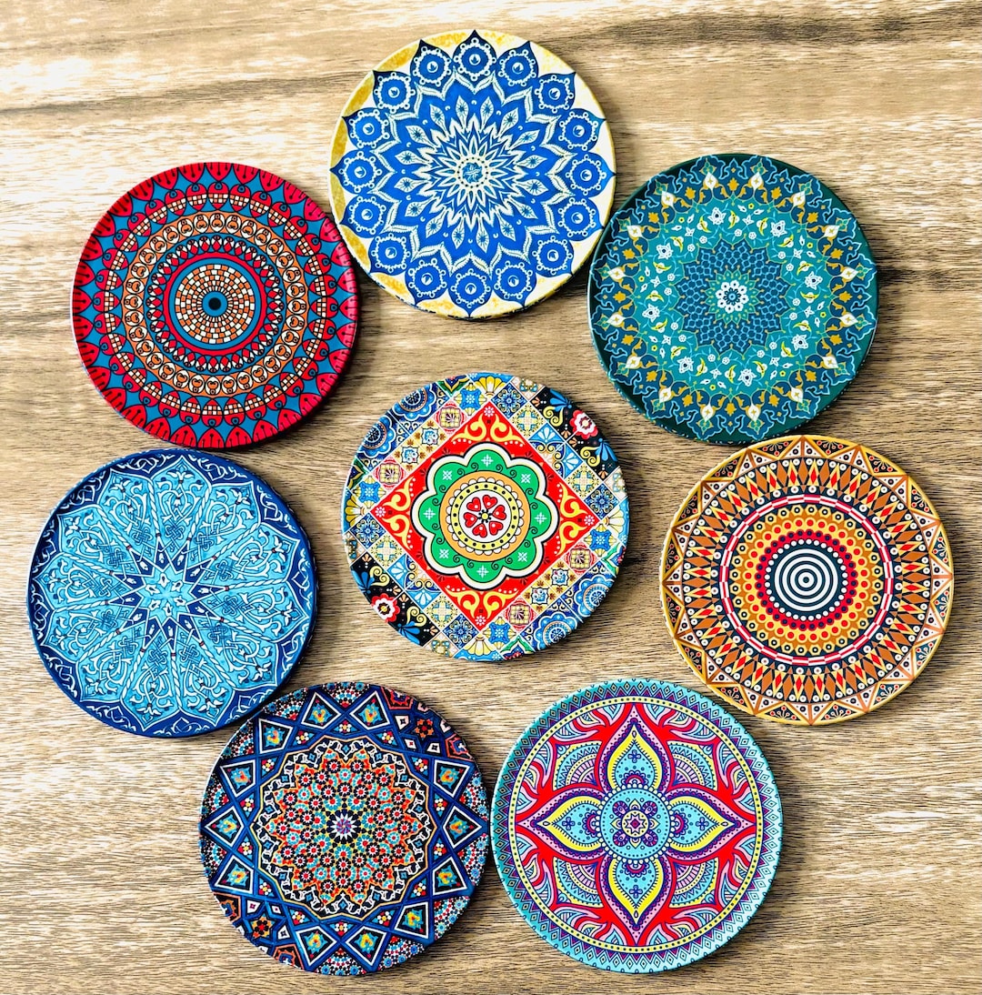 Coaster / Set of 8 Mandala Drink Coasters Turkish Mediterranean Decor ...
