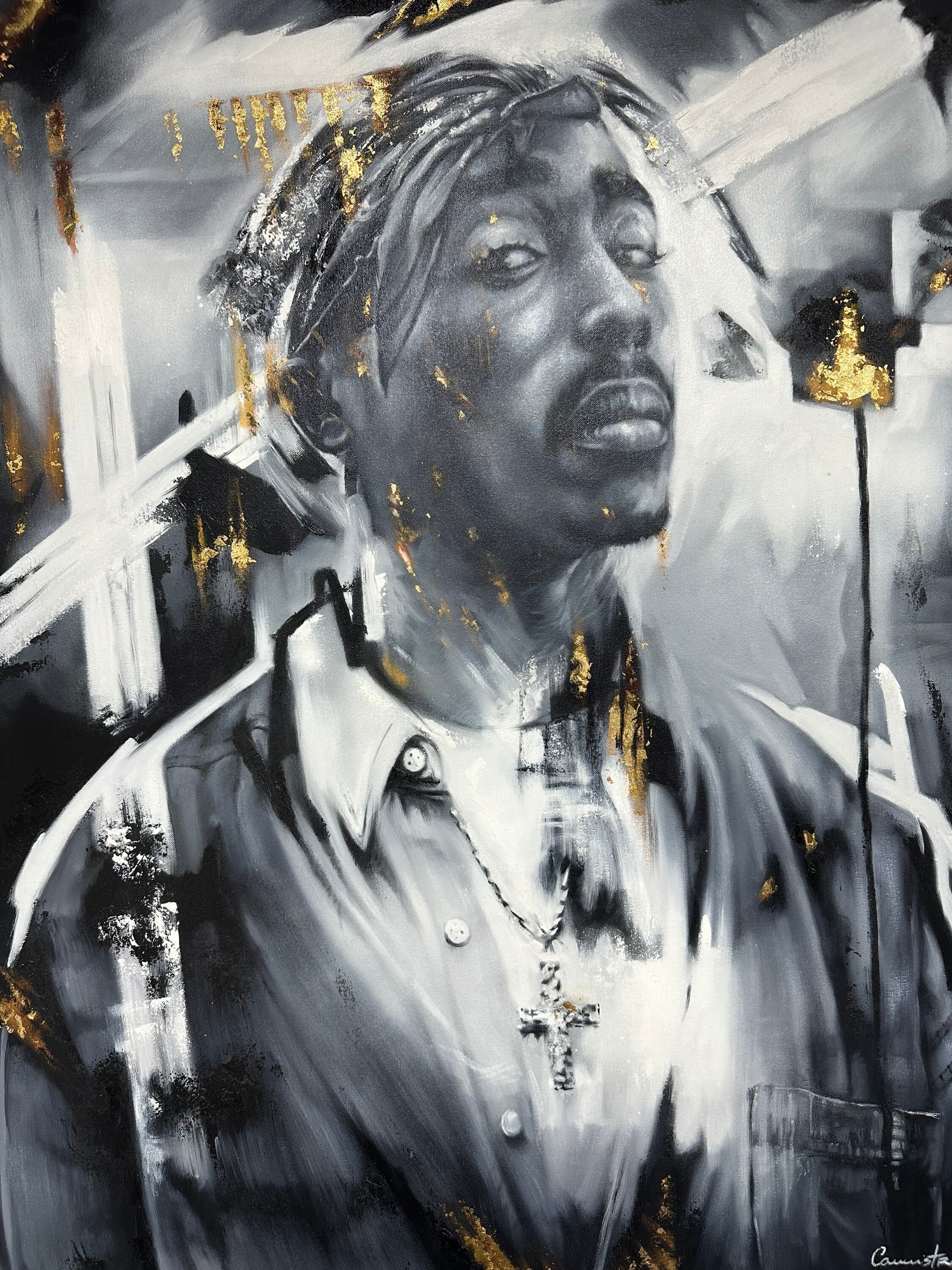 Tupac Shakur 2pac Black/white Hand Painted in Italy Canvas Oil Painting ...