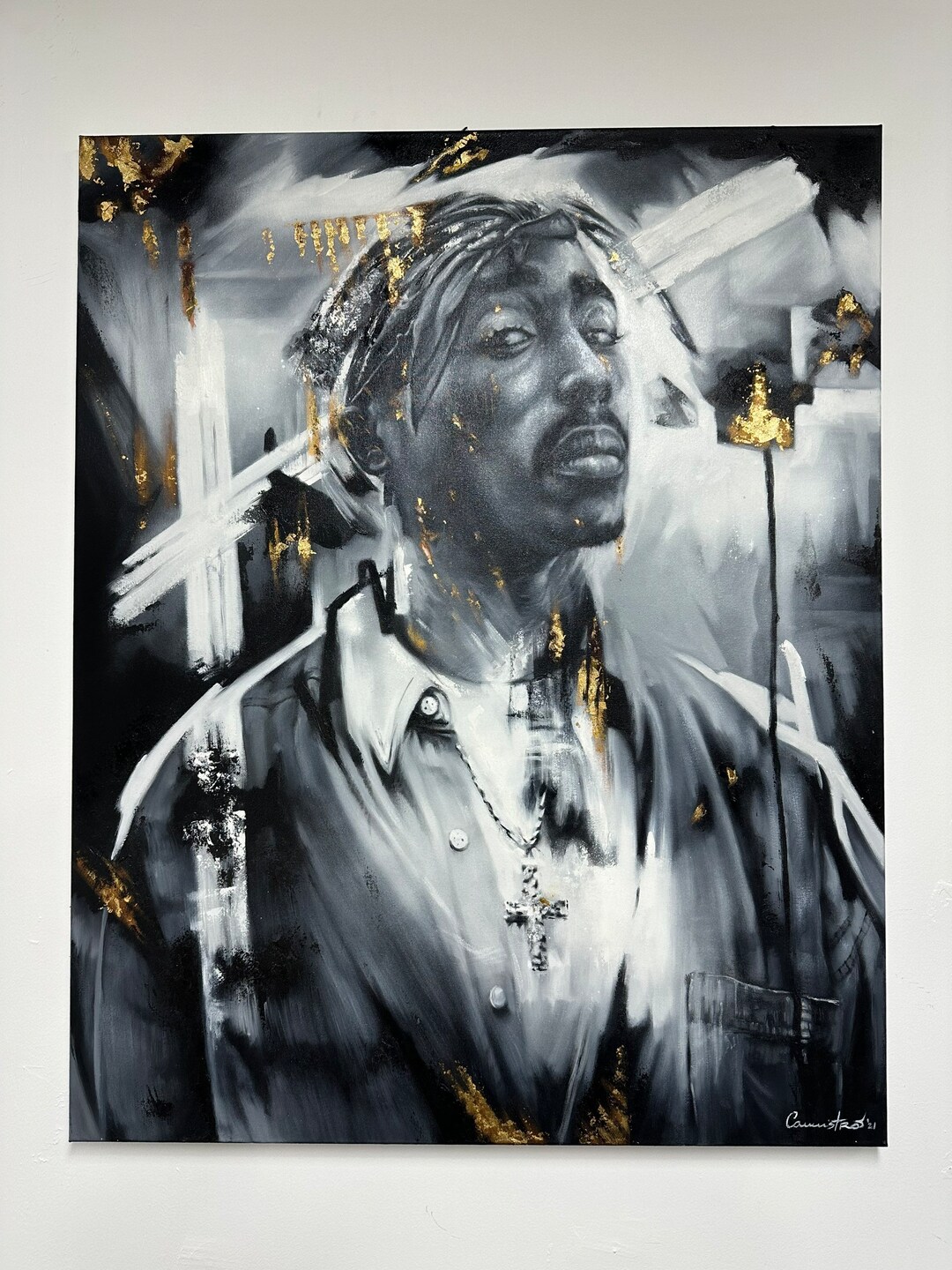 Tupac Shakur 2pac Black/white Hand Painted in Italy Canvas Oil Painting ...