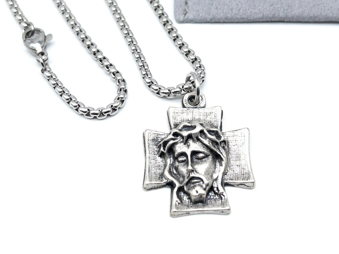Jesus Cross Necklace, Christian Jewelry, 24” Silver Tone Cross Neckless ...