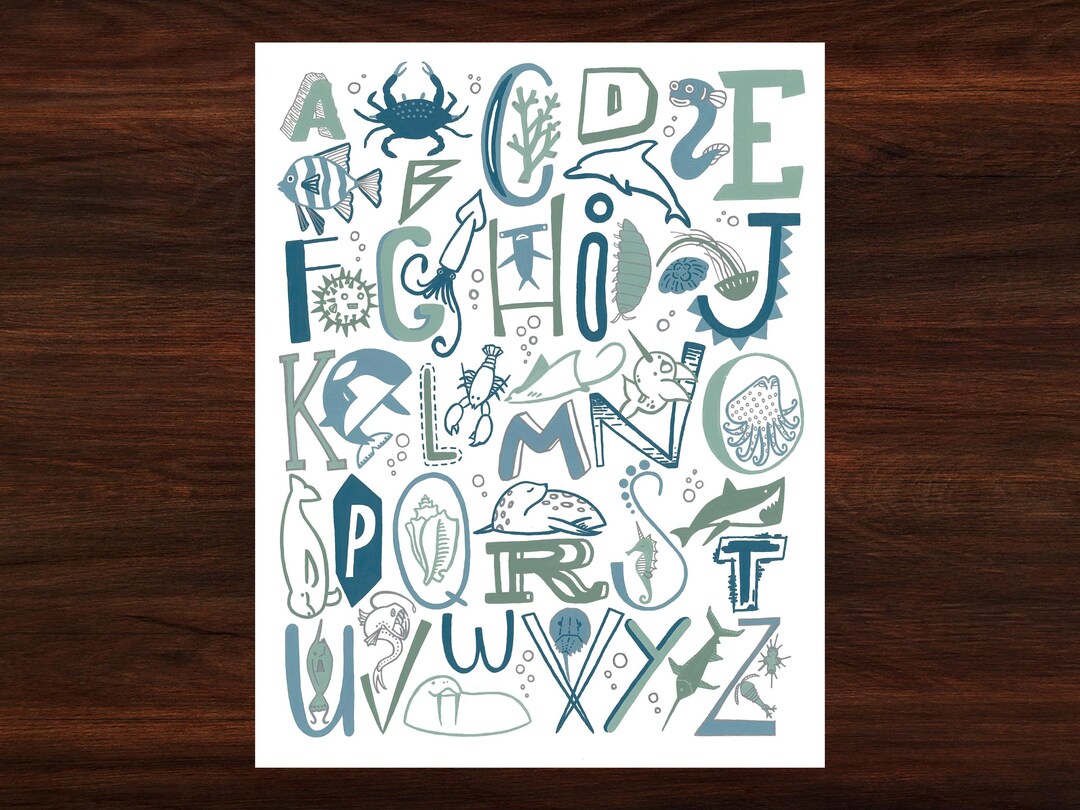 Sea Life Alphabet, Underwater ABC Art, Ocean Art, School Decor, Kids ...