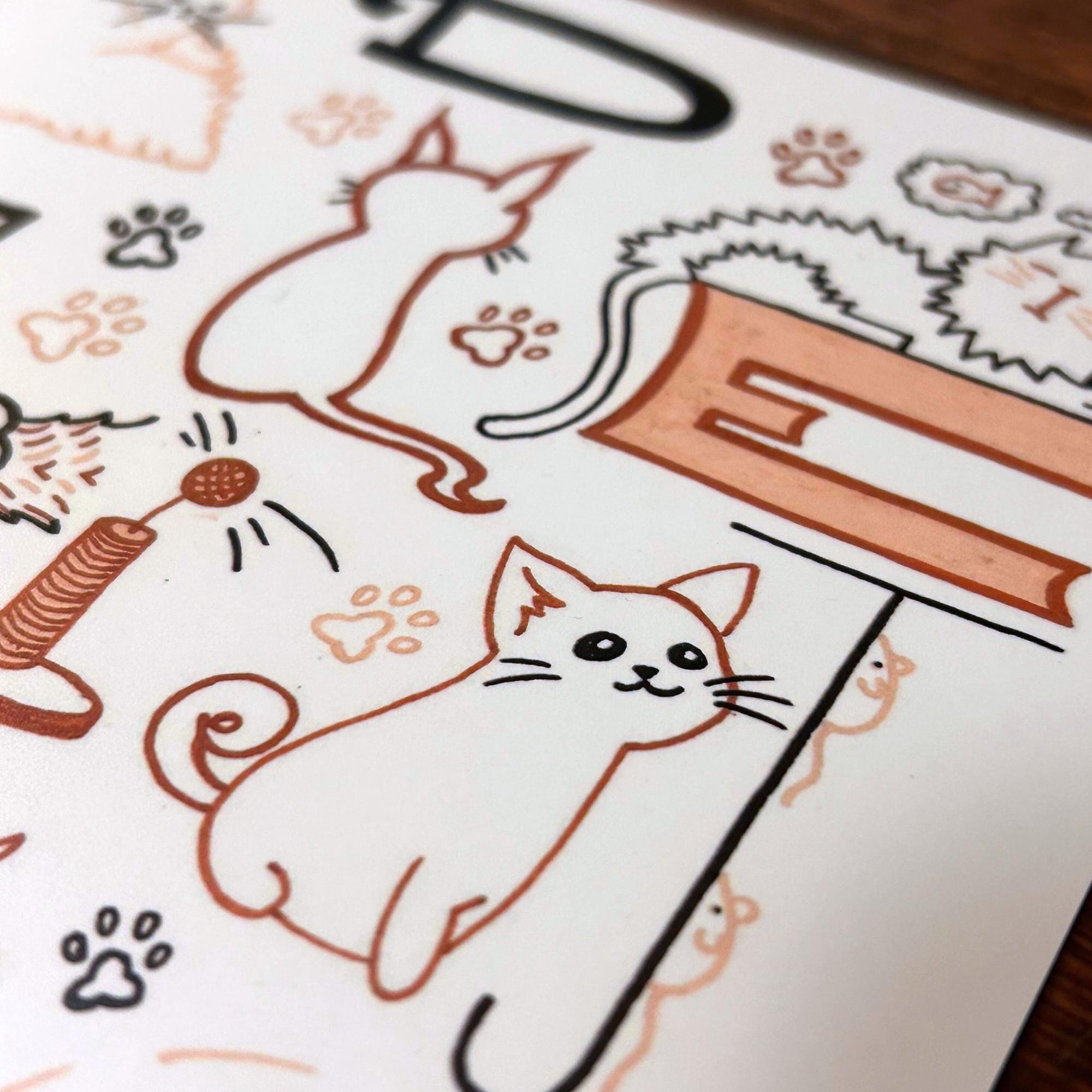 Cat Alphabet, Cat Art, Cats A-Z, Cat Poster, Cat Nursery Decor, School ...