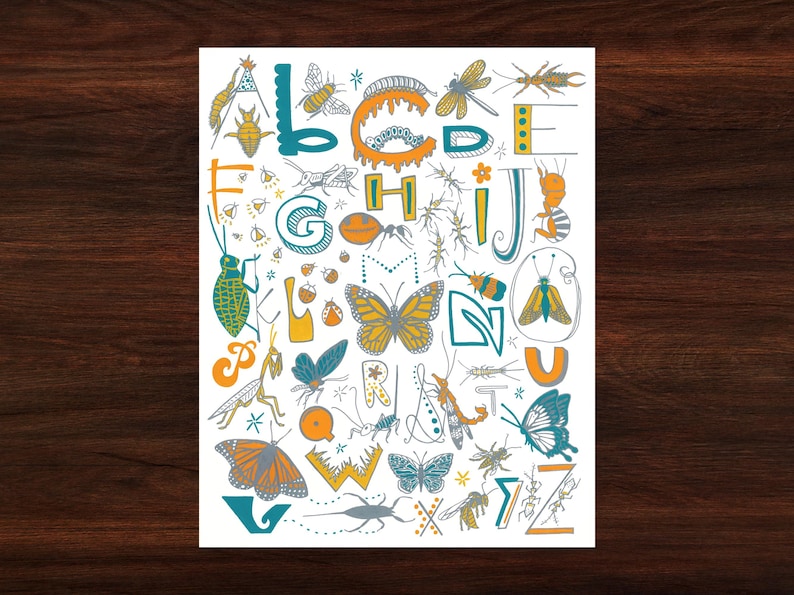 Insect Alphabet, Insect Art, Insects A-Z, School Decor, Kids Room Decor ...