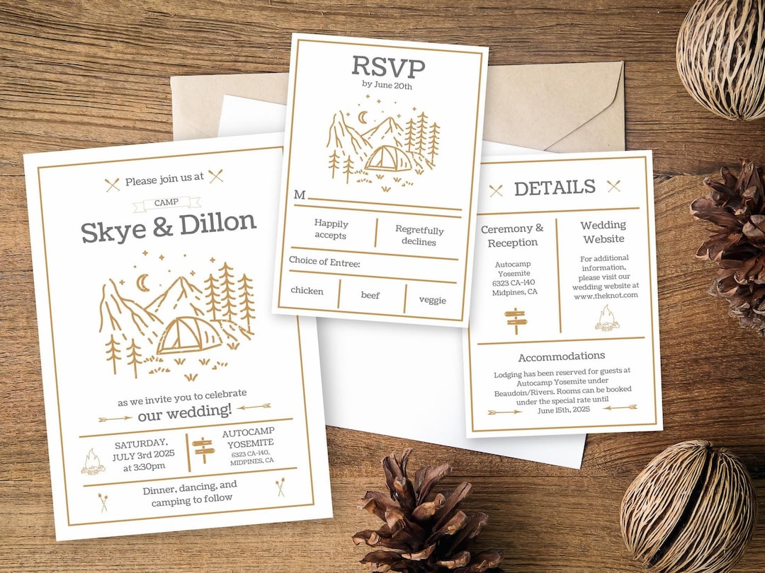 Customizable Camp Wedding Invitations, Camping Wedding Invitation Suite ...