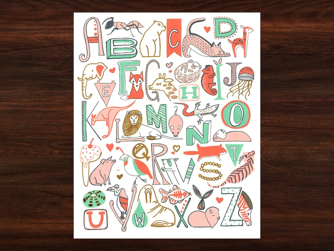 Animal Alphabet, Animal Art, Nursery Decor, School Decor, Kids Room ...