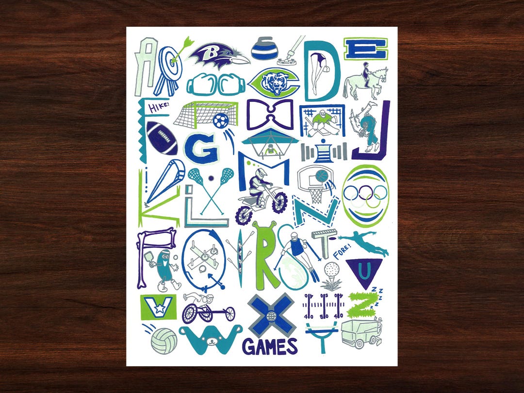 Sports Alphabet, Sports Art, Sports A-Z, Nursery Decor, School Decor ...