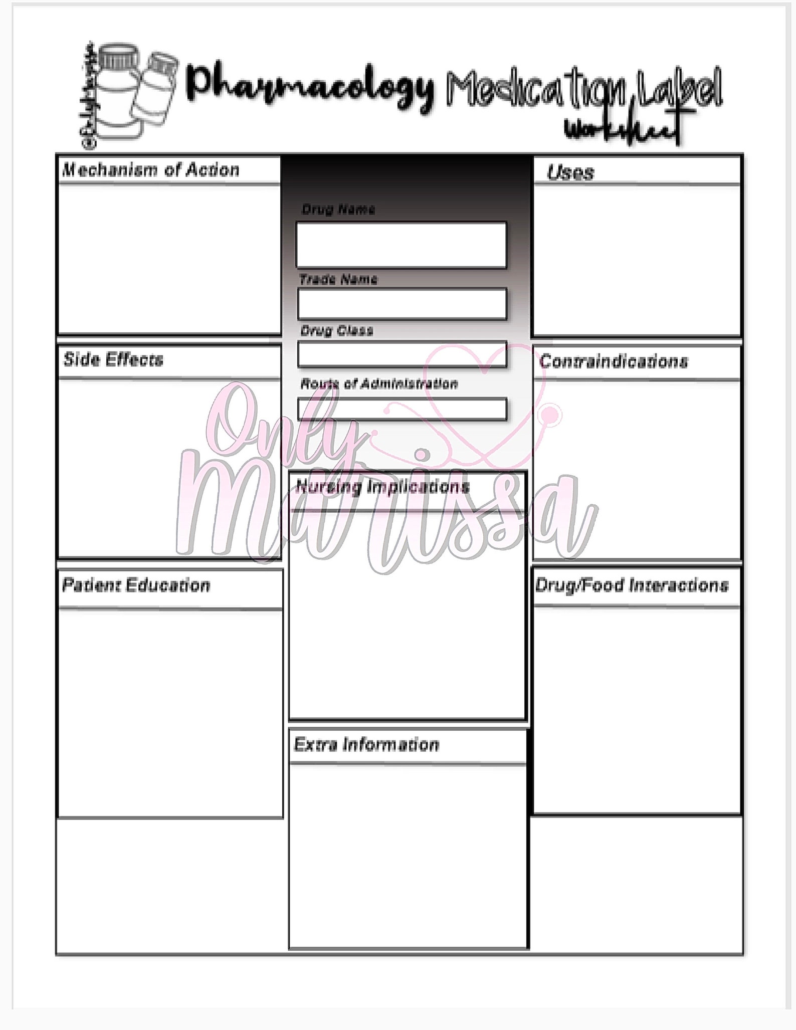 Pharmacology Printable Worksheets for Nursing School | Etsy