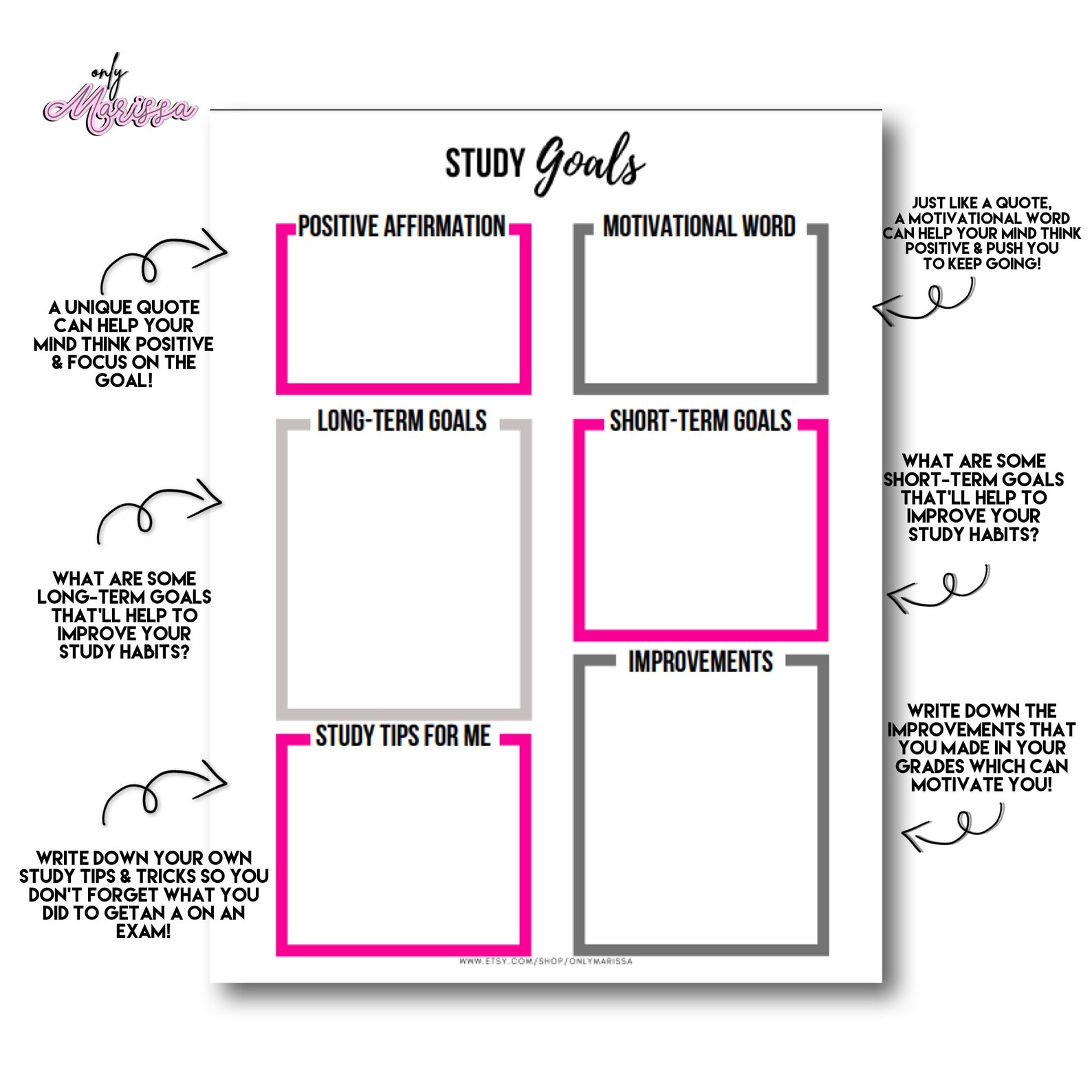 Study Goals Printable for Students Study Planner Worksheet | Etsy