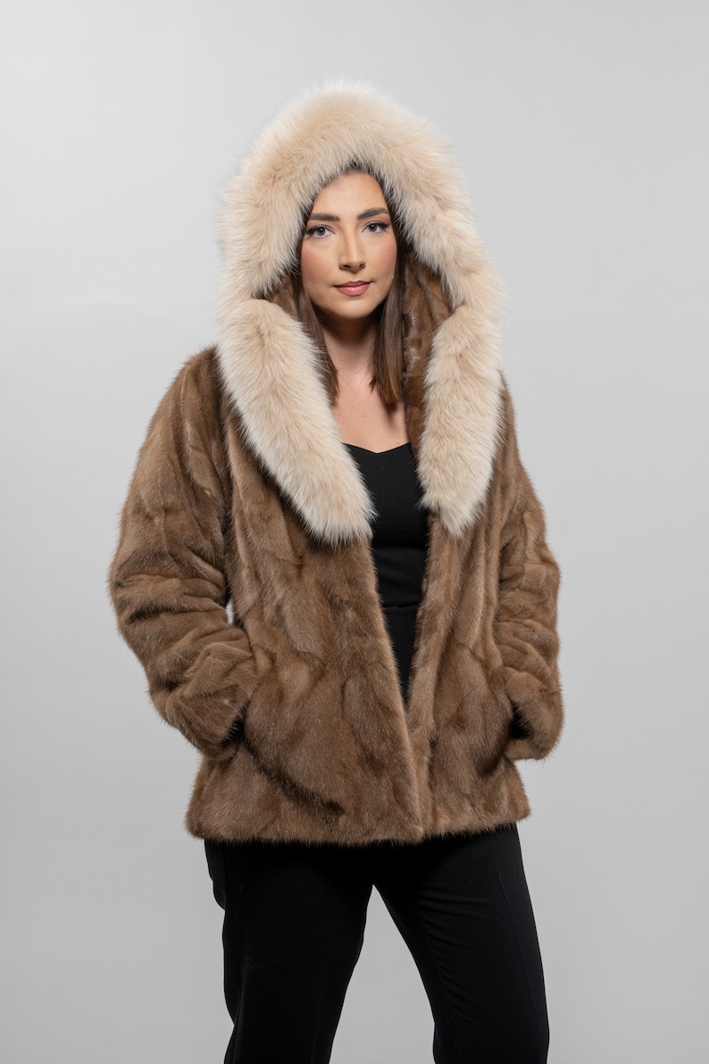 Demi Buff Mink Fur Jacket/brand New/women Mink Fur Coat/hooded Mink Jacket/natural Color/by ...