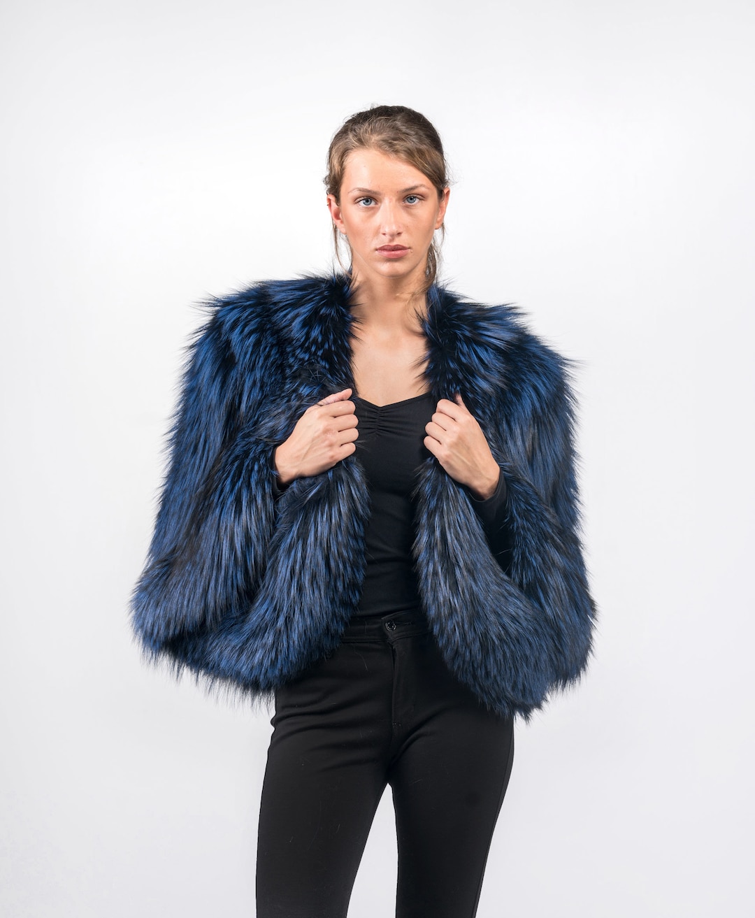 Blue Fox Fur Stole: Chic Silver Fox Cape, Handmade in Greece - Etsy