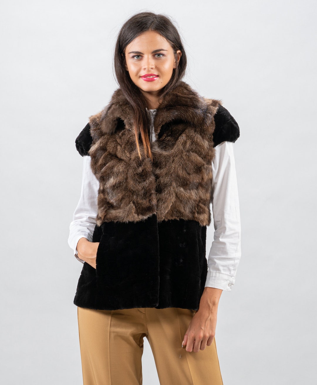 Sable Fur Vest With Black Mink Trim - Askio Fashion Furs - Etsy
