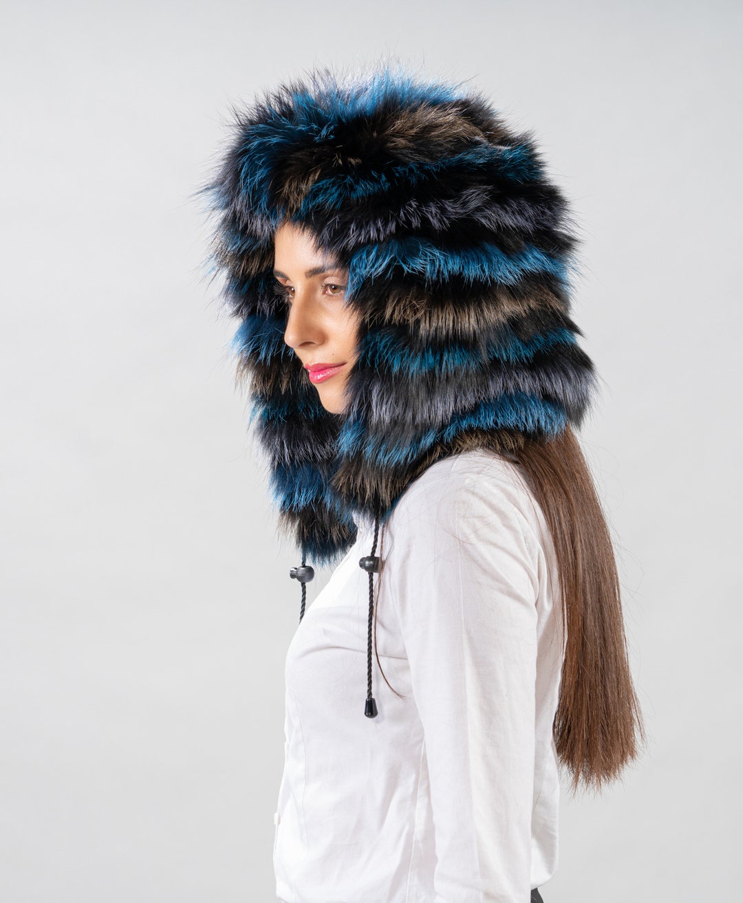 Three Color /silver Fox Fur Hood /duble Sided/silver Fox Hood - Etsy